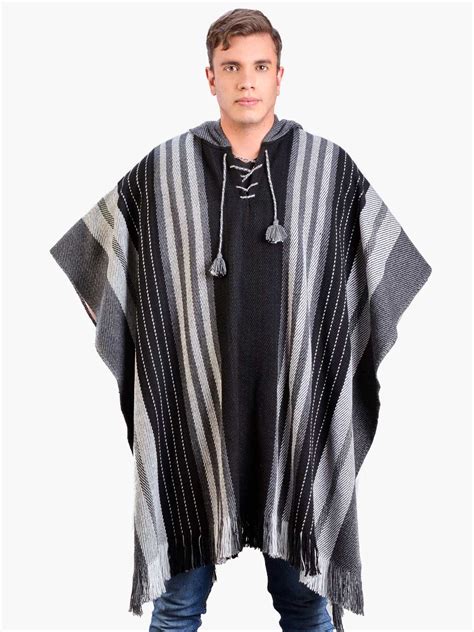 Inti Alpaca Black Alpaca Hooded Poncho For Men Wool Cape With Hood