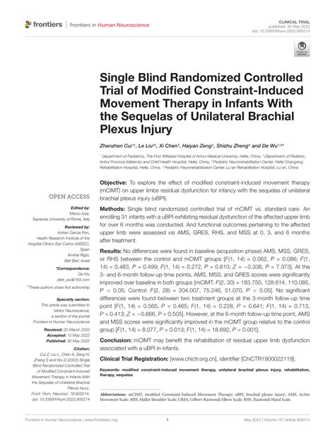 Pdf Single Blind Randomized Controlled Trial Of Modified Constraint Induced Movement Therapy
