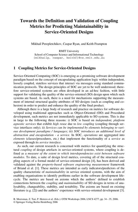 Pdf Towards The Definition And Validation Of Coupling Metrics For