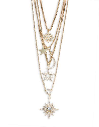 RJ Graziano Goldtone And Crystal Pave Moon And Stars Layered Necklace