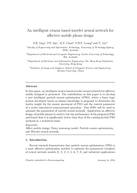 Pdf An Intelligent Swarm Based Wavelet Neural Network For Affective Mobile Phone Design