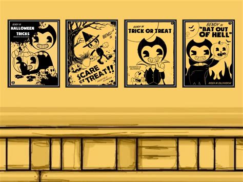 Set Of 4 Bendy And The Ink Machine Halloween Poster Bundle For Etsy