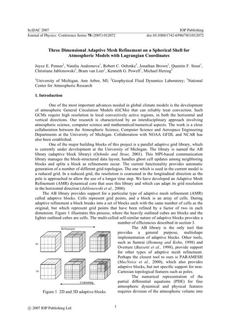 Pdf Three Dimensional Adaptive Mesh Refinement On A Spherical Shell For Atmospheric Models