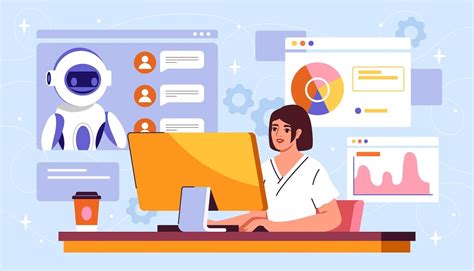 Premium Vector Woman With Ai Chat Young Girl At Computer Communicates