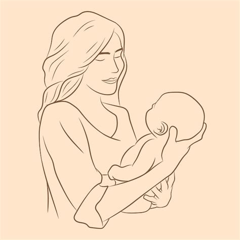 Mère Tenant Son Bébé Dans Le Style Dart En Ligne Vecteur Premium