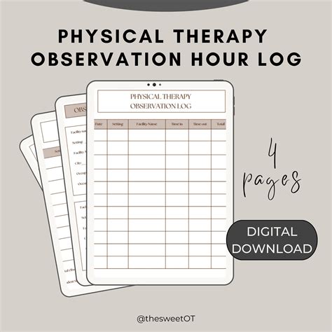 Physical Therapy Observation Hour Log Pt Observation Hour Log Pt Hour Log Pta Observation
