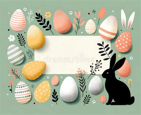 Easter Greeting Card With Bunnies Doodles Flowers Easter Eggs On