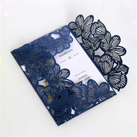 50pcs Laser Cut Flower Quinceanera Invitation Cards Lace Flora Weddding