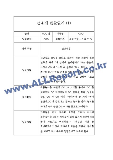 만4세반 1년 3월~2월 놀이일상 관찰일지 40page유아보육실습일지