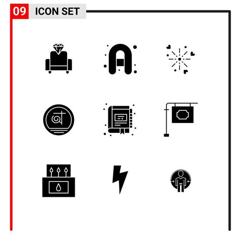 9 Universal Solid Glyph Signs Symbols Of Marketing Digital Heart Book Bangladeshi Editable