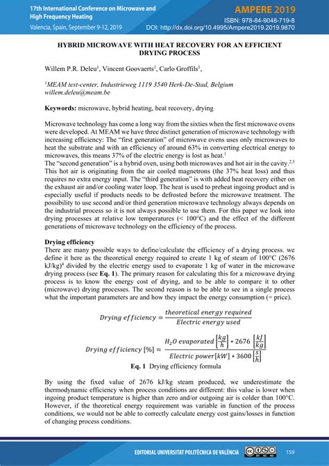 Pdf Hybrid Microwave With Heat Recovery For An Efficient Drying Process