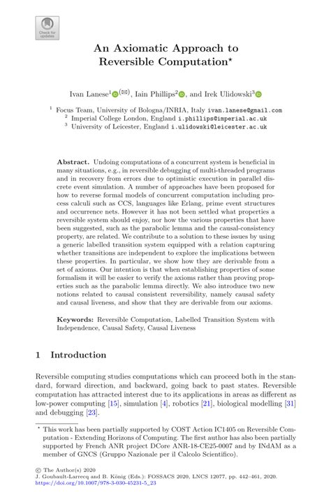 Pdf An Axiomatic Approach To Reversible Computation