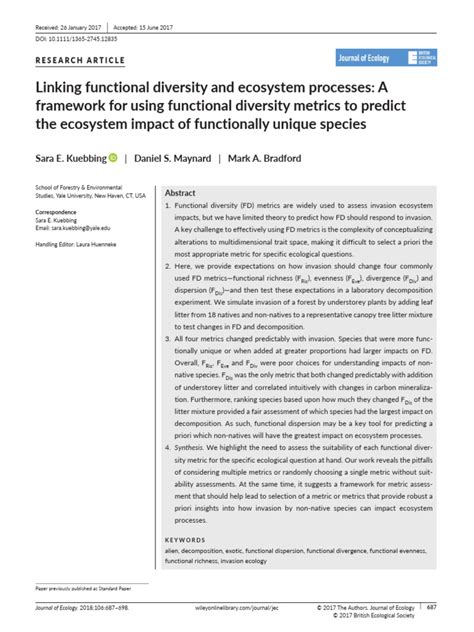 Fd Linking Functional Diversity And Ecosystem Processes Pdf