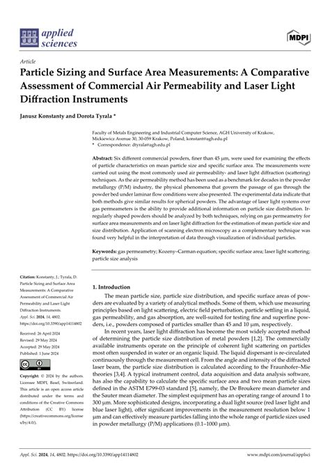 PDF Particle Sizing And Surface Area Measurements A Comparative