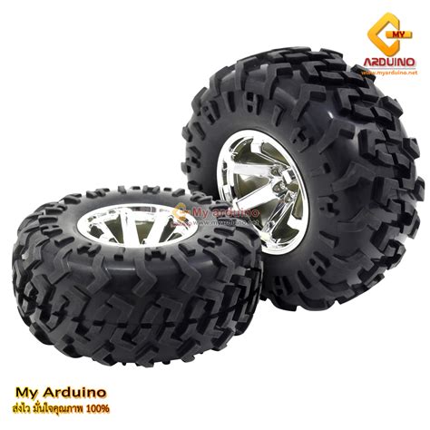 ล้อยางวิบาก Smart Car 130mm สีน้ำเงิน ข้อต่อหกเหลี่ยม สีเงิน ขาย Arduino อุปกรณ์ Arduino