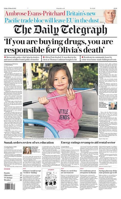 Daily Telegraph Front Page 31st Of March 2023 Tomorrows Papers Today