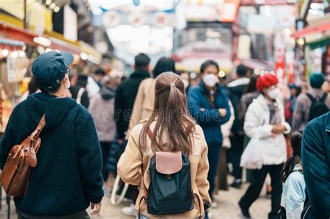 Tourist Woman Visit Ameyoko Market A Busy Market Street Located In