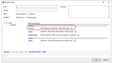 Shortcut Location Item