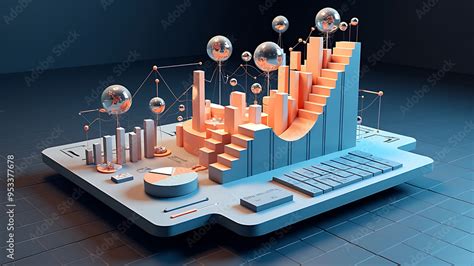 3d stylized data visualization and analysis with bar graphs pie charts