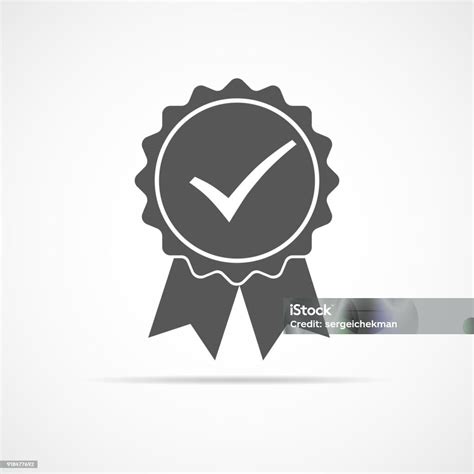 리본 및 확인 표시가 있는 회색 메달 아이콘입니다 벡터 일러스트입니다 계급에 대한 스톡 벡터 아트 및 기타 이미지 계급