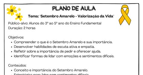 ♥♥ Diário Da Profa Glauce ♥♥ Plano De Aula Setembro Amarelo