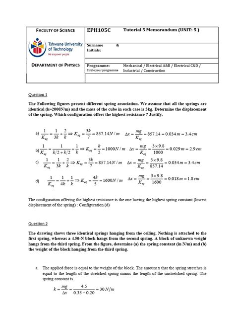 Tutorial 5 Memo Pdf Deformation Engineering Youngs Modulus