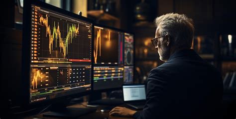 Premium Photo A Man Looking At Multiple Computer Screens