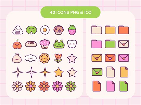 Cute Kawaii Desktop Icon Set Windows And Mac Wallpaper Folder Icons