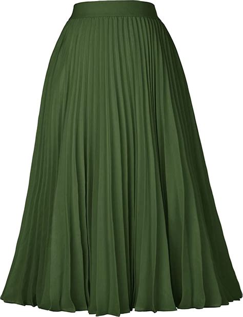 GRACE KARIN Women High Elastic Waist Pleated Chiffon Skirt Midi Swing A