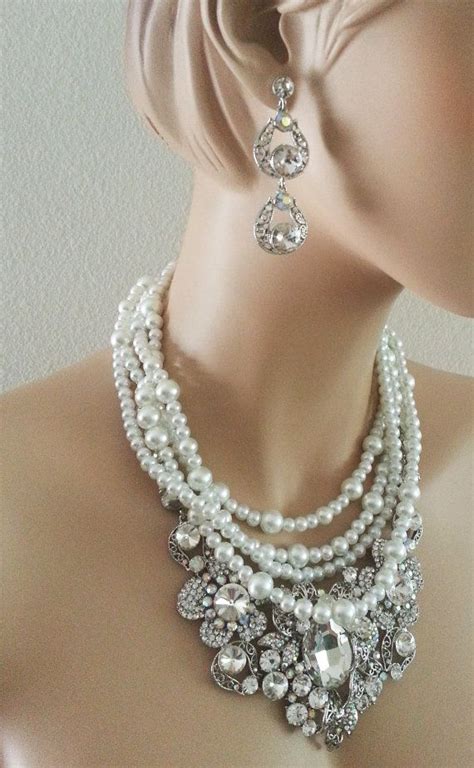 Bridal Statement Necklace Wedding Necklace Wedding Jewelry Set Etsy