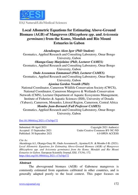 Pdf Local Allometric Equations For Estimating Above Ground Biomass