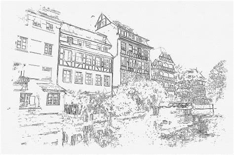 스트라스부르 스케치의 거리 도시 프랑스의 아름다운 유명한 랜드 마크 예술에 대한 스톡 벡터 아트 및 기타 이미지 예술