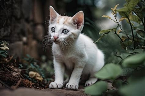 Premium Photo A Kitten Is Frolicking In The Garden