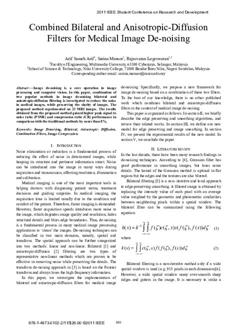 Combined Bilateral And Anisotropic Diffusion Filters For Medical Image