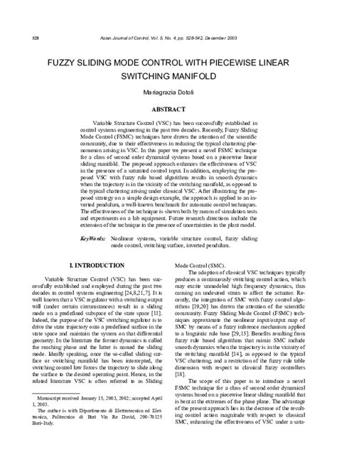 Pdf Fuzzy Sliding Mode Control With Piecewise Linear Switching Manifold