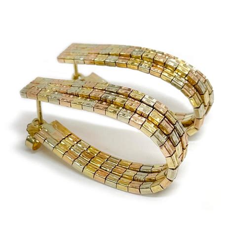 Tri Tone Diamond Cut Hoop Earrings For Sale At 1stdibs
