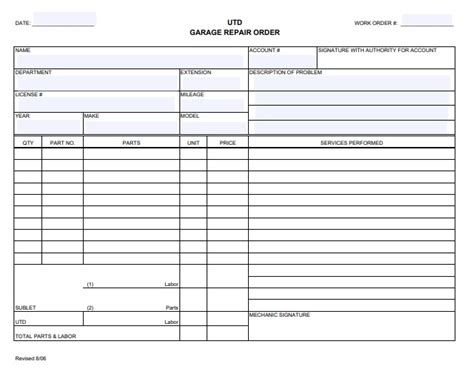Work Order Template Free Word Templates