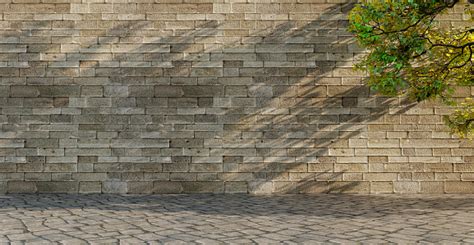 벽돌 벽 돌담 돌 바닥 자갈 바닥 배경 햇빛 및 나무 그림자 3d 렌더링 거친에 대한 스톡 사진 및 기타 이미지 거친 건물 외관 건물의 층 Istock