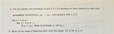 solved 3 use the bubble sort procedure to sort 5 4 1 3 2