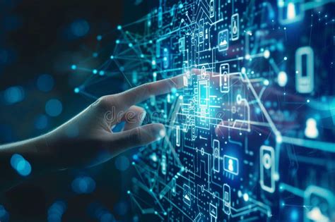 Finger Touching Glowing Digital Interface Futuristic Technology Modern Interface 84 Stock