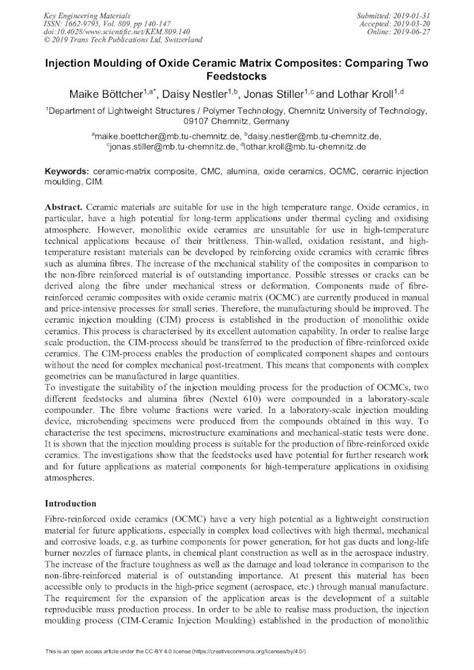Pdf Injection Moulding Of Oxide Ceramic Matrix Composites Pdf Injection Moulding Of Oxide Ceramic Matrix Composites