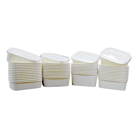 White Paper Containers With PP 1000ml 25 Pieces