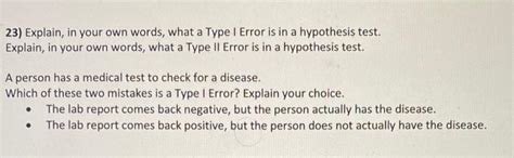 Solved 23 Explain In Your Own Words What A Type I Error