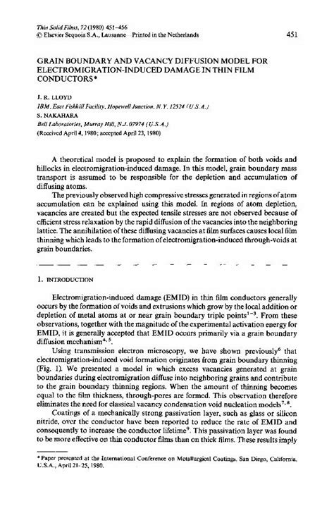 Pdf Grain Boundary And Vacancy Diffusion Model For Electromigration