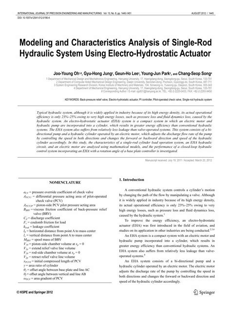 Pdf Modeling And Characteristics Analysis Of Single Rod Hydraulic