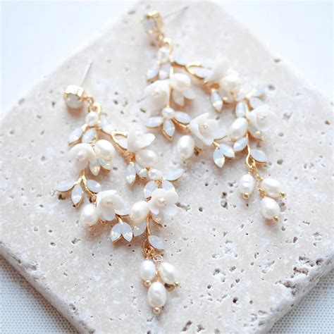Floral Bridal Earrings Statement Wedding Earrings Pearl Earrings For
