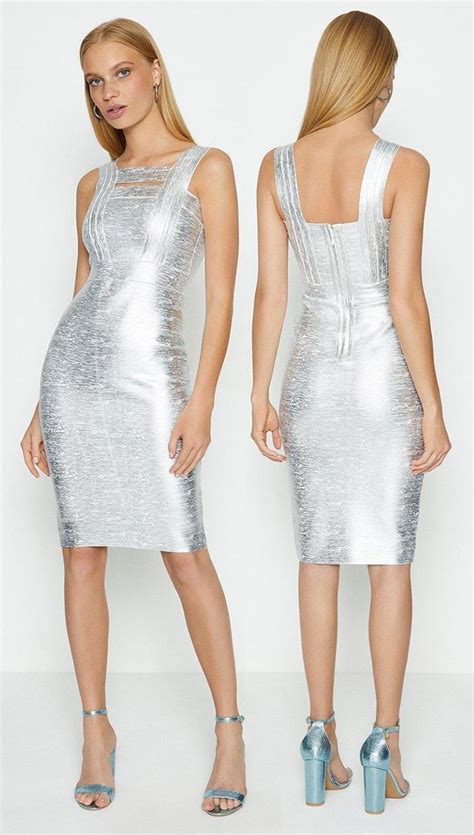 Silver Square Neck Bandage Dress Silver Dress How To Wear Metallics