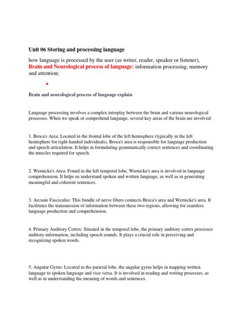 Brain And Neurological Process Of Language Explain Pdf Speech Mental Processes