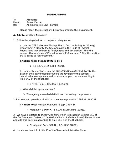 Sample Administrative 1 Memorandum To Associate From Senior