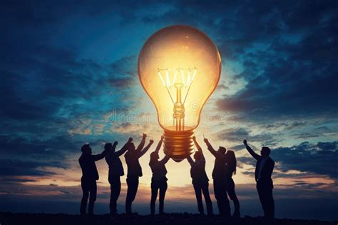 A Group Of People Are Holding A Light Bulb Symbolizing A Bright Idea Concept Of Collaboration
